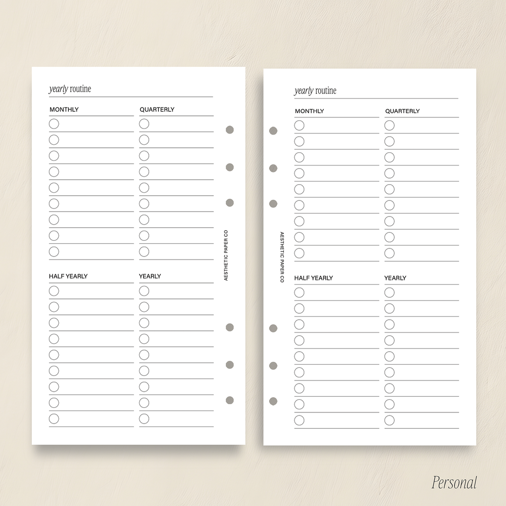 Yearly Routine Insert